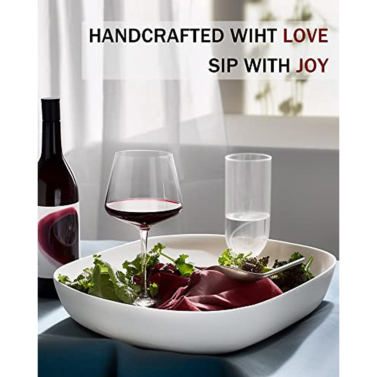 JBHO Hand Blown Italian Style Crystal Burgundy Wine Glasses - Lead-Free Premium Crystal Clear Glass - Set of 2-21 Ounce - Gift-Box for any Occasion