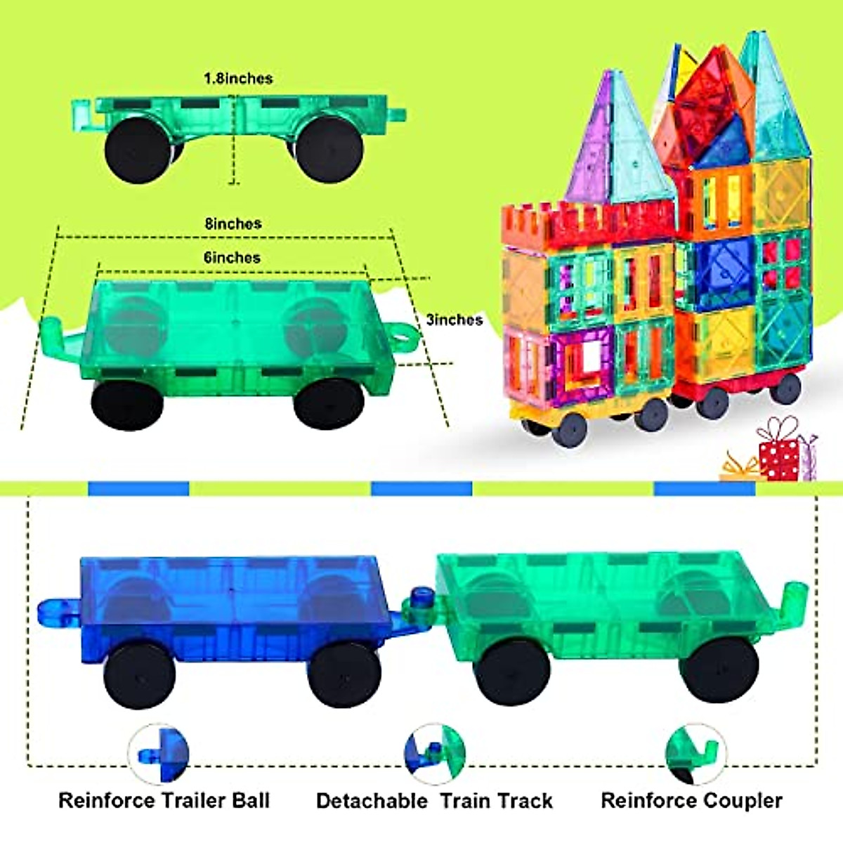 Magnetic Tiles with Cars, Kids Gifts & Toys for 3 Year Old Boys, Educational Toys for Toddlers Kids Age 3-5 4-8, Building Toys Inspire Kids Interest in STEM Learning