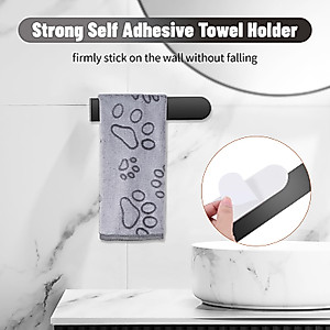 Hand Towel Holder, Self Adhesive Bathroom Towel Holder, SUS 304 Stainless Steel Towel Holder for Bathroom Wall, 8-inch Matte Black Hand Towel Holder for Bathroom, Hand Towel Racks for Bathroom,Kitchen