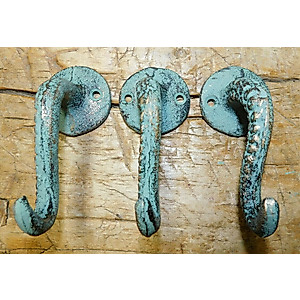Vintage 2 Cast Iron Octopus Tentacle Wall Hooks Bathroom Towel Hook Nautical Coat Key