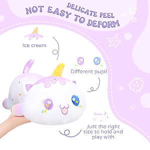 AIXINI Cute Cat Plush Pillow 13.7" Ice Cream Cone Kitten Stuffed Animal, Soft Kawaii Cat Plushie Gift for Kids