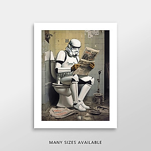 Star Wars Bathroom Décor Art Print - Premium Giclee Fine Art Print - Aesthetic Modern Vintage Painting Style Darth Vader Stormtrooper Yoda Print Poster for Bathroom Wall Decor, Ready to Frame
