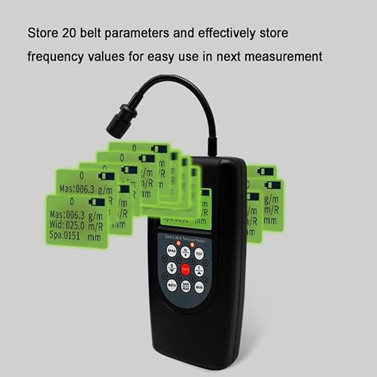 Sonic Belt Tension Meter, Acoustic Tensionmeter, with LCD Backlit Display, Frequency Range 10Hz-680Hz, with Adjustable Direction Probe, for Multi-Ribbed V Belts
