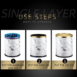 LEASYLIFE 15L4gallon,Leather Trash can,Bathroom Garbage can with lid,Trash Can with Flipping Lid,Garbage cans for Kitchen，Living Room. Metallic Gold (Marble)