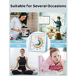 LIORQUE 60 Minute Visual Timer for Kids, Visual Countdown Timer for Classroom Office Kitchen with 'Rainbow' Pattern Design, Pomodoro Timer with Silent Operation (Batteries Included)