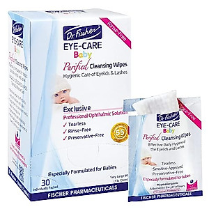 Purified, Non Irritating, Tear Free, Hypoallergenic & Sensitive Approved Baby Eyelid Wipes by Dr. Fischer – Pre-moistened, Rinse Free and Pediatrician Recommended - (30)