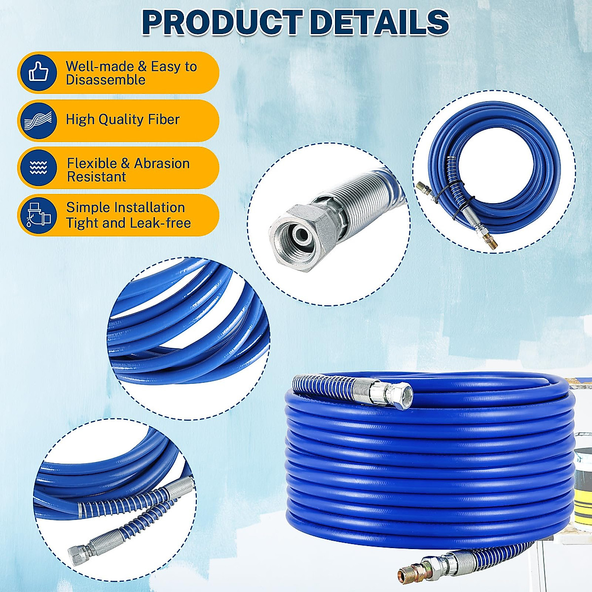 FLKQC Airless Paint Spray Hose Kit, 100FT 3600psi High-Pressure Fiber Tube, Double Layer Braided Wire High Pressure Airless Paint Spray Hose Universal Paint Sprayer Flexible Tube 1/4" (100FT/30M)