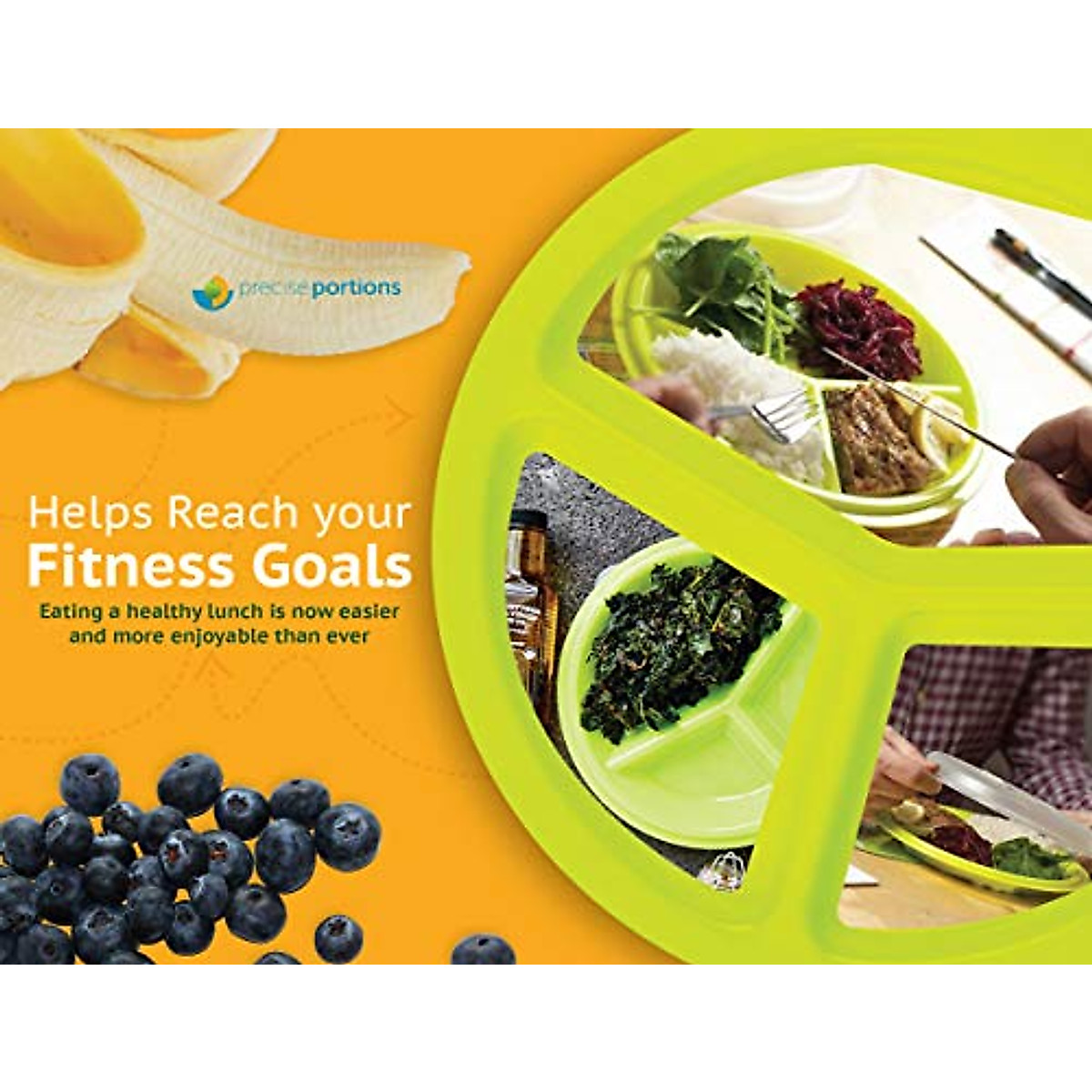 Precise Portions Portion Control Plate - Pack of four (4) 9 INCH 3-Section BPA-Free Nutrition Guidance Plates - with 4 Snap-Tight Vented Lids- for Weight Loss Store