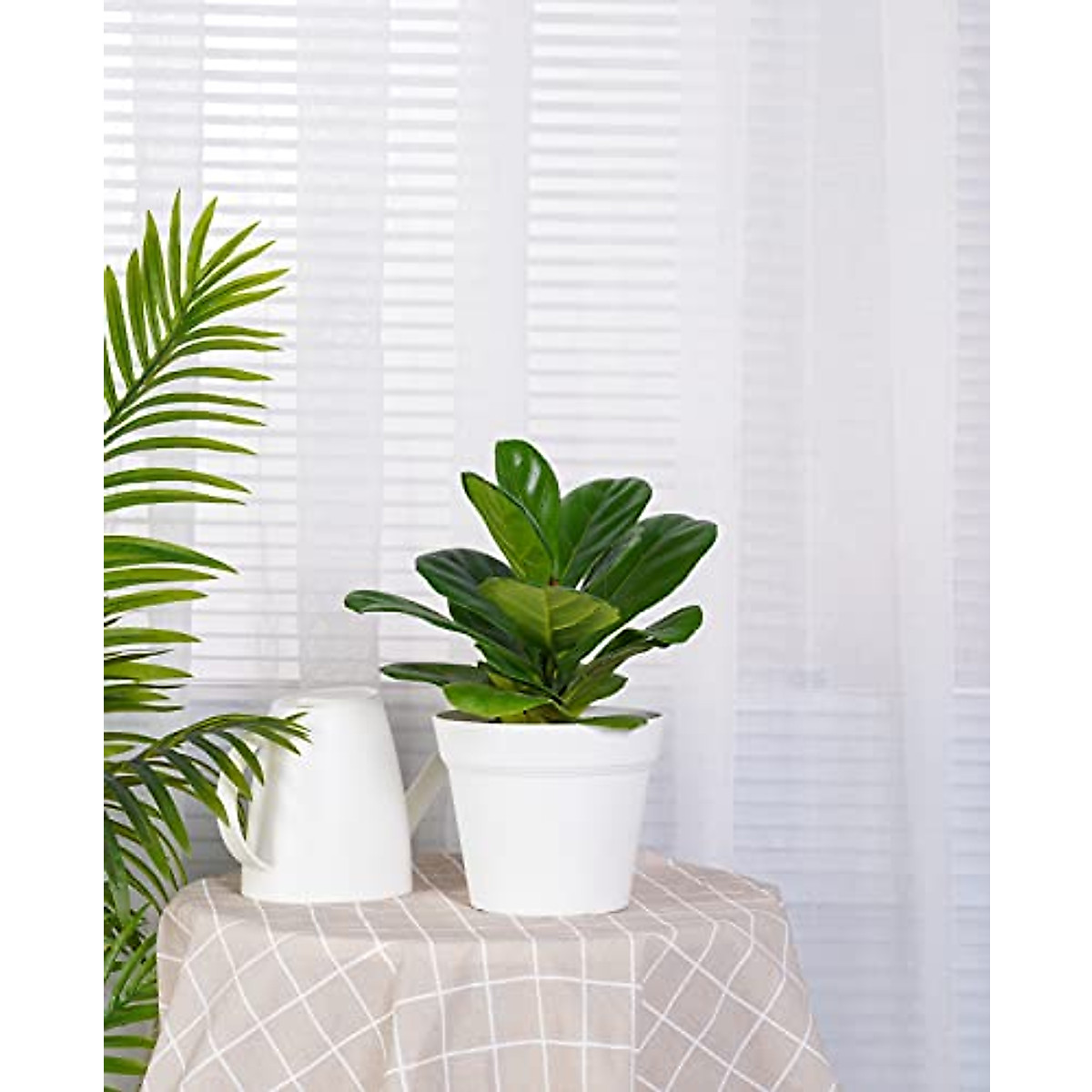 homenote Pots for Plants, 8 Pcs 7.5 inch Plastic Planters with Multiple Drainage Holes and Tray - Plant Pots for All Home Garden Flowers Succulents, Cream White