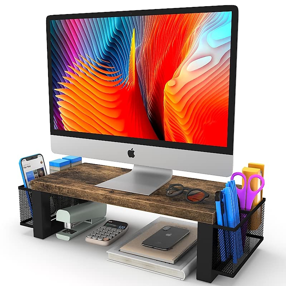 WESTREE Monitor Stand Riser with Storage, Desktop Computer Monitor Stand, Multi-Purpose Desk Organizer Shelf for Laptop Computer PC