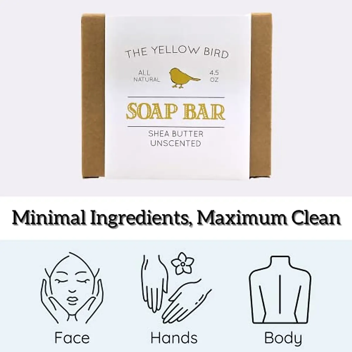 The Yellow Bird Unscented Soap Bar For Sensitive Skin. Handmade Face Soap that's Fragrance Free and Hypoallergenic. Natural, Vegan, and Organic Ingredients.