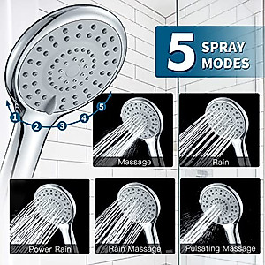 DOILIESE Shower Heads with Handheld Spray 5-Mode,Anti-clog Nozzles Shower Heads High Pressure,Hand Held Shower Head with Long Hose 60inch Chrome