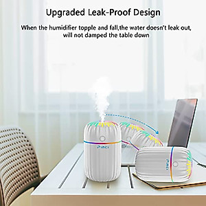 Pinci 300ml Air Humidifier,Colorful Cool Portable Mini Humidifier,Small Desktop Cold mist Humidifier,Auto Shut-Off,2 Mist Modes,Super Quiet for Car,Plant,Office,Bedroom(White)