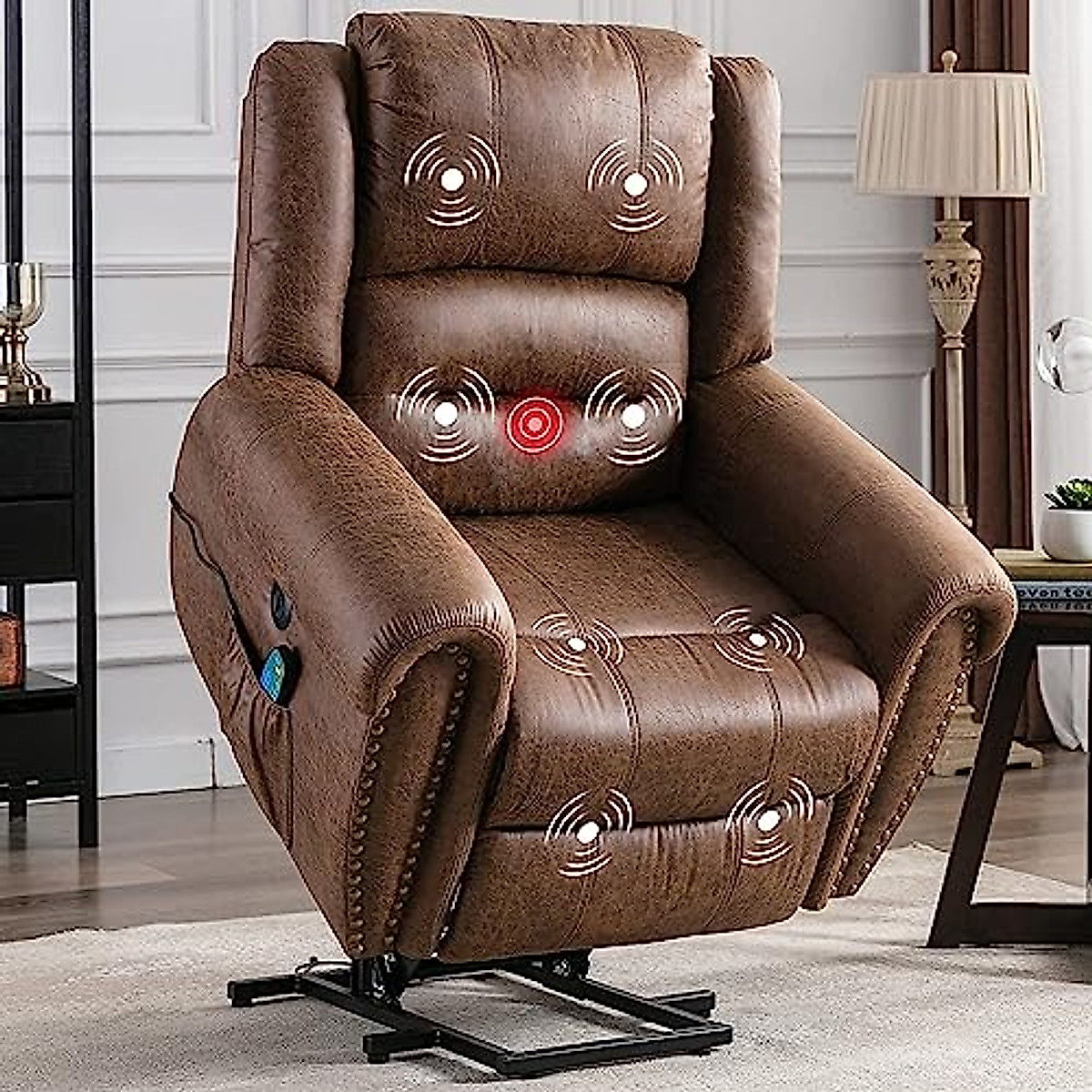 Phoenix Home Power Lift Chair for Elderly, Leather Electric Living Room Recliner, Brown