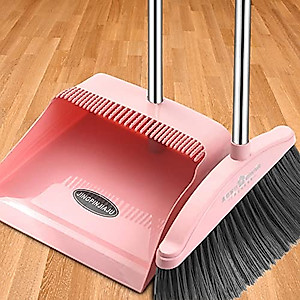 MIYUE Broom and Dustpan Set for Home - Dust Pans with Long Handle - Outdoor Indoor for Home Kitchen Room Office,Must Haves for Home, Pink