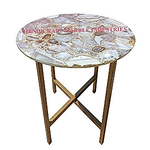 12" Inch Round Natural Brown Agate Coffee Table with Metal Base, Agate Table, Stone Coffee Table, Agate Table Top, Agate Round Coffee Table