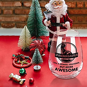 Waipfaru Grandmasaurus Like a Normal Grandma But More Awesome Stemless Wine Glass, Funny Grandma Wine Glass, Ideal Christmas Birthday Gifts for Grandma Grandmother Granny Mom Friends Women Her, 15Oz