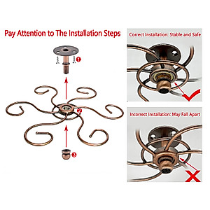 GeLive Rotary Wine Glass Rack Under Cabinet Stemware Holder, Under Shelf Glass Hanger Drying Rack Organizer With 6 Hooks for Home and Bar Storage (Bronze)