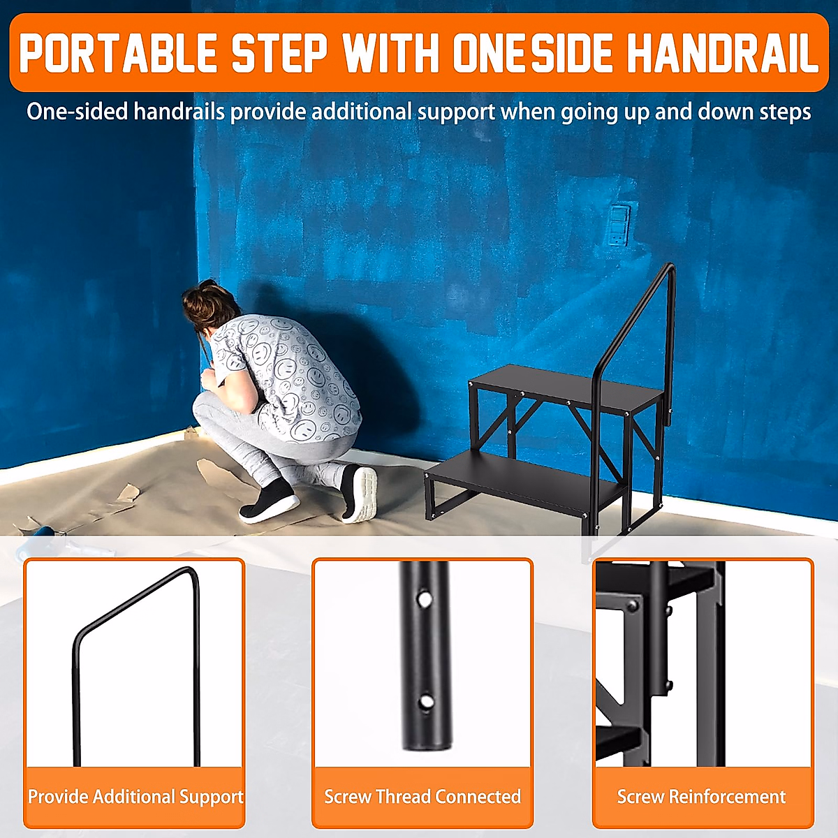 Fruyyzl 2 Step RV Steps, Update 3.0 Hot Tub Steps with Anti-Slip Pedals and Handrail, Swimming Pool Ladder Above Ground, Portable Step Stool Ladder (2STEP 1PCS) (B2-RVEL)