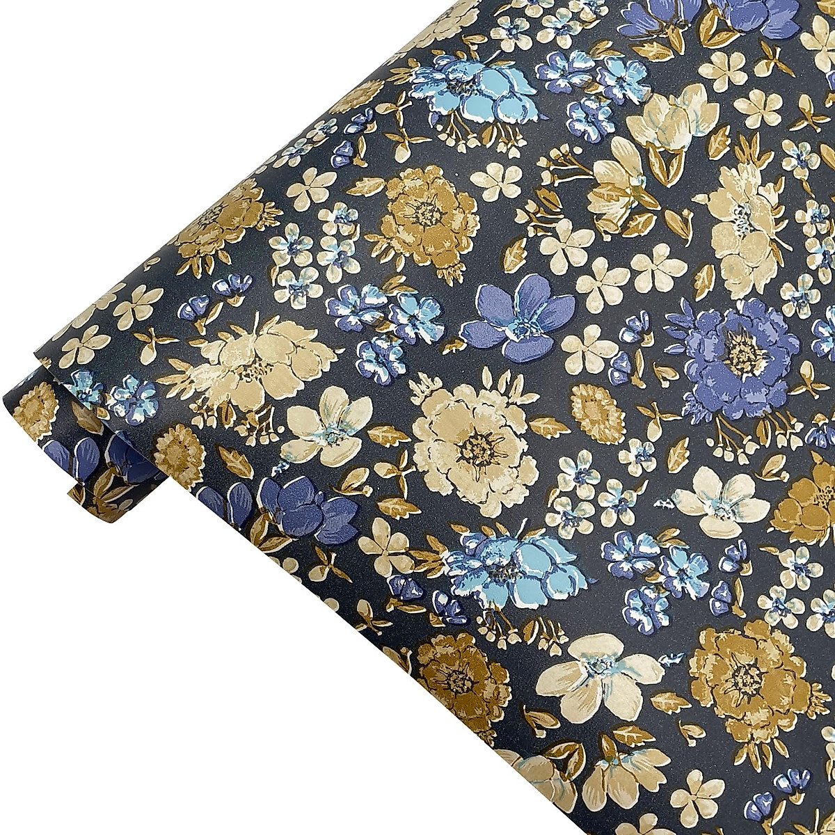 Yifely Self-Adhesive Shelf Liner Removable Drawer Paper Refurbish Old Furnitures Makeup Dresser Nightstands, Retro Floral, 17.7 Inch by 9.8 Feet