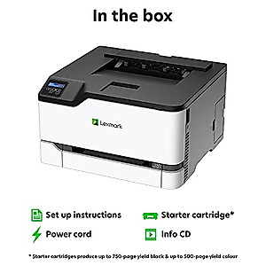 Lexmark C3326dw Color Laser Printer with Wireless Capabilities, Standard Two-Sided Printing, Two Line LCD Screen with Full-Spectrum Security and Prints Up to 26 ppm (40N9010), White/Gray