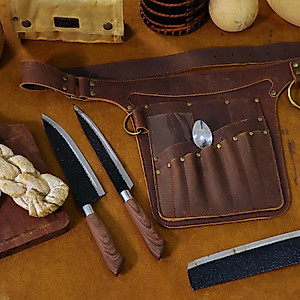 Tourbon Leather Kitchen Knife Utility Belt Chef Bag Knives Case Holster Waist Pouch Organizer Kit Accessories with 12 Pockets Up to 43"", Brown