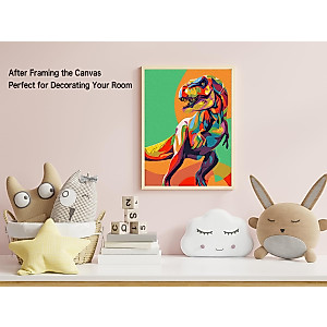 ifymei Paint by Numbers for Kids and Adults Beginner, DIY Gift Canvas Painting Kits for Boys and Girls, 16x20 Inch Colorful Dinosaurs [Without Frame]
