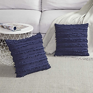GIGIZAZA Decor Throw Couch Pillow Covers,18 x 18 Linen Blue Pillows Sofa,Square Sofa Cushion Covers Linen