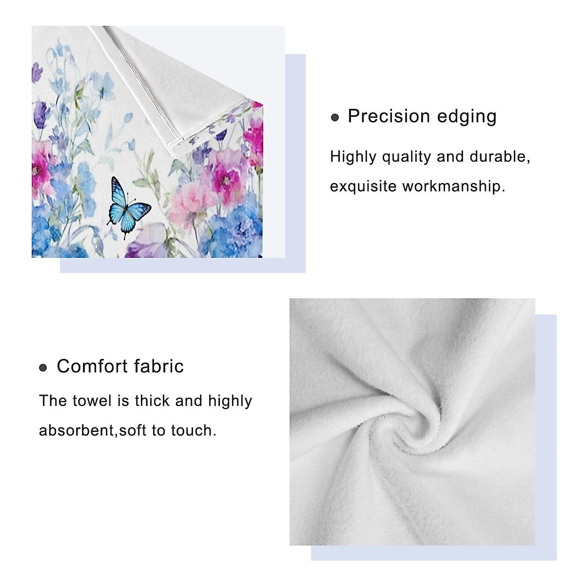 Flradish Watercolor Flowers Butterflies Towels 3 Pack Bath Towels for Bathroom Set Soft Cotton Highly Absorbent Lightweight & Quickdry Towel Set 1 Bath Towel,1 Hand Towel,1 Washclothe