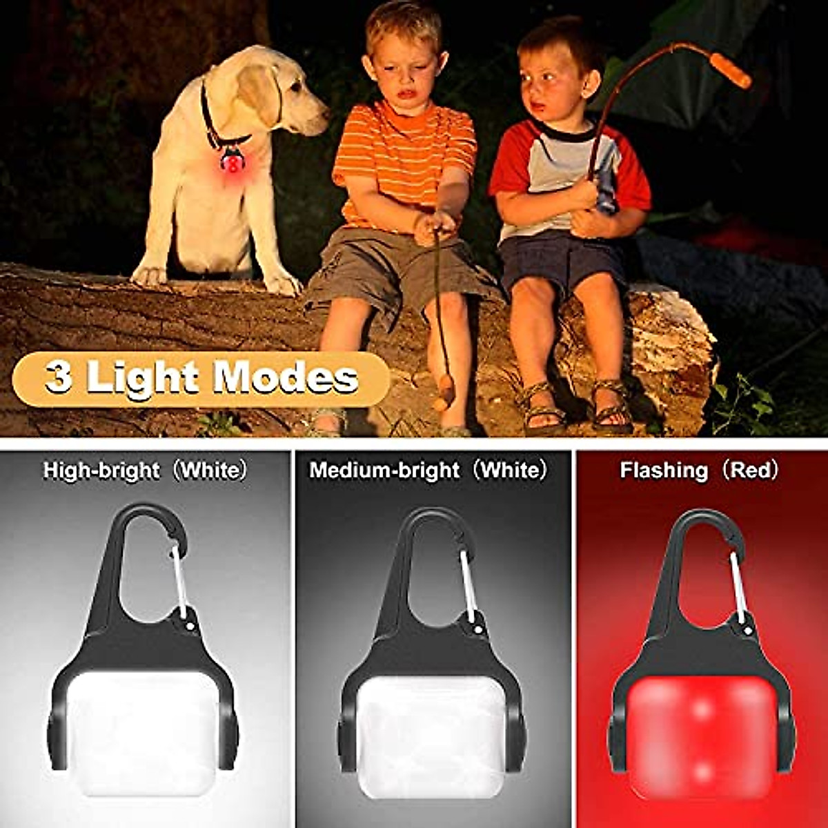 Dog Lights for Night Walking, Clip on USB Rechargeable Dog Collar Light, 3 Light Modes Dog Light, IP65 Waterproof Dog Light, LED Safety for Running, Camping, Climbing, Bike, 2 Pack