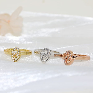 Useebest 925 Sterling Silver Double Heart Rings Love Knot Ring for Women Adorable Jewelry Gift Rings Cubic Zirconia Stackable Rings Eternity Bands Engagement Band for Women