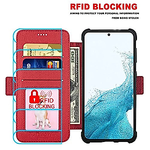 PYTWOPY Wallet Case for Galaxy S22+ Plus 5G [Credit Card Holder],[RFID Blocking],Shockproof Leather Flip Phone Case with Screen Protector Film Magnetic Clasp Kickstand Protective Cover,Red