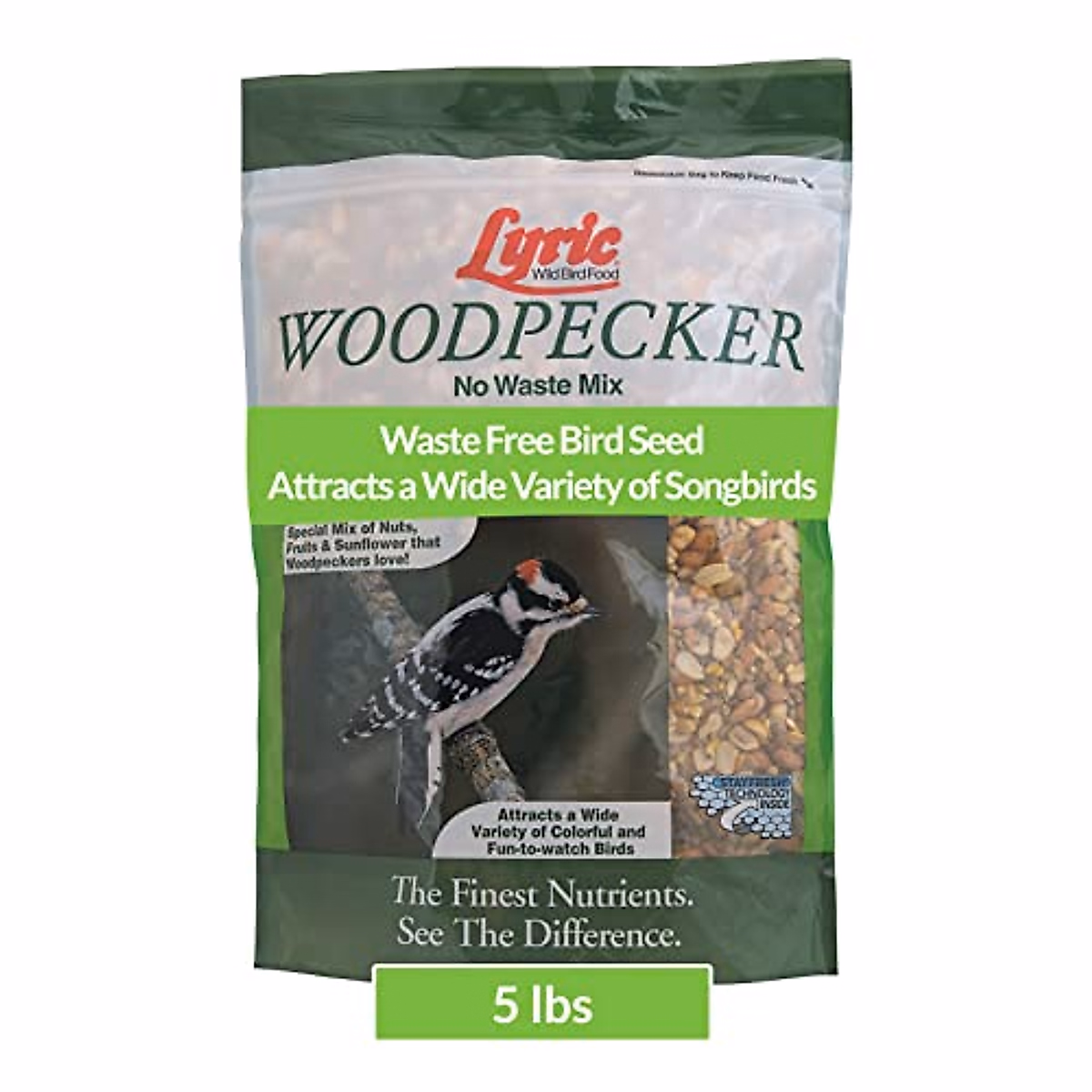 Lyric Woodpecker Wild Bird Seed, No Waste Bird Seed with Nuts, Dried Fruit & Shelled Seeds - 5 lb. Bag