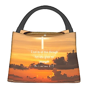 MANQINF Jesus Lunch Bag Bible Verse Lunch Box Large Capacity Cross Insulated Lunch Box Tote Reusable Lunch Box
