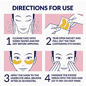 Anti-Aging 24K Gold Under Eye Mask-60 piece for Puffy Eyes, Dark Circles, Eye Bags,Wrinkles, Puffiness with Collagen and Vitamins, Look Less Tired, Hyaluronic Acid Collagen Under Eye Pads