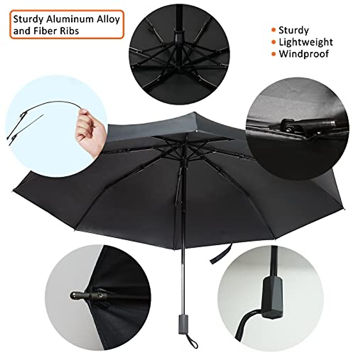 Chioee Lightweight Folding Umbrellas,Compact Manual Open/Close Super Water Repellent Travel Umbrella, UPF50+, Strong 8 Ribs Aluminum Alloy & Fiber Windproof Frame