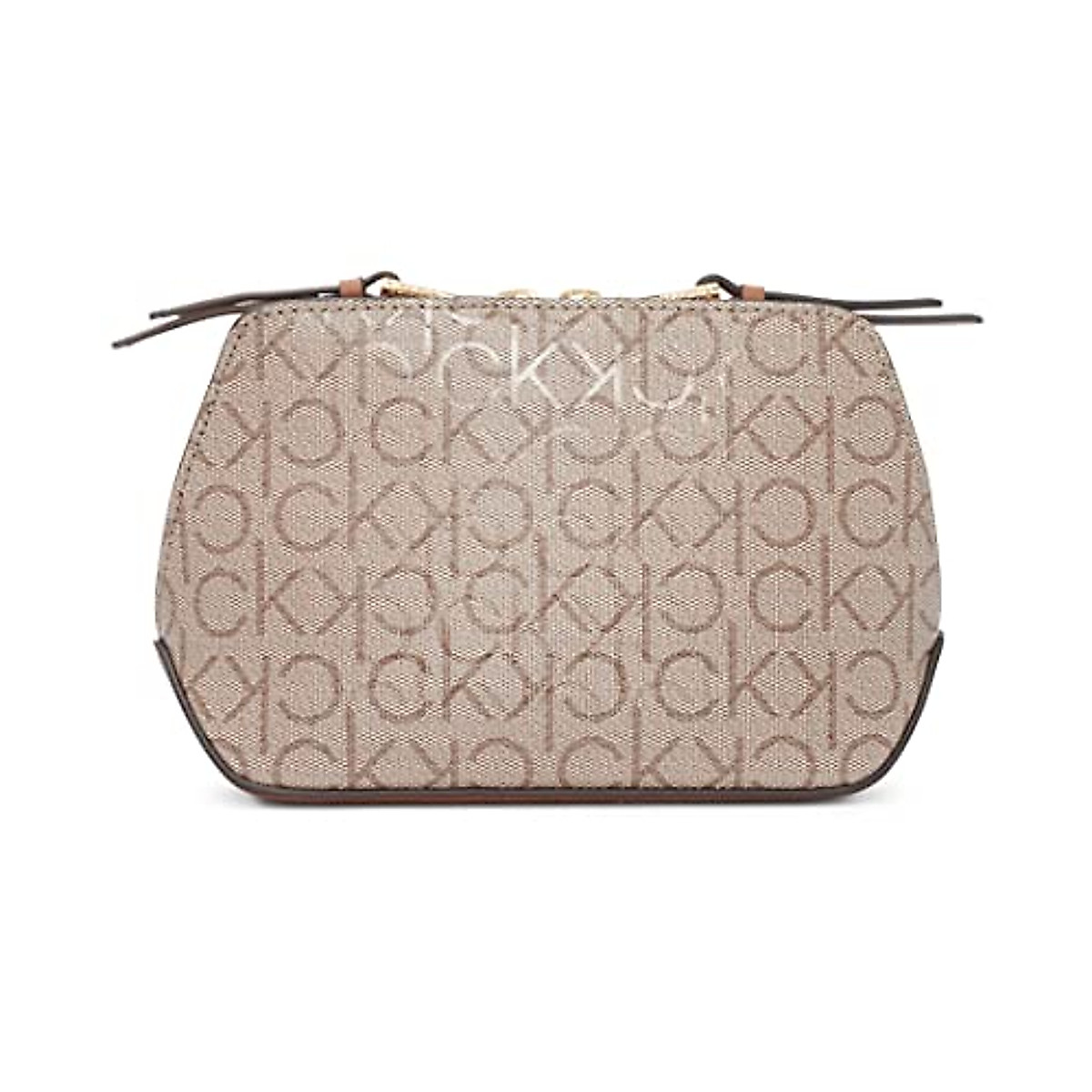 Calvin Klein Lucy Triple Compartment Crossbody, Almond/Taupe/Caramel Embossed