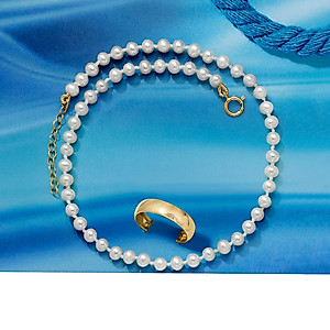 RS Pure by Ross-Simons 4-4.5mm Cultured Pearl Anklet With 14kt Yellow Gold. 9 inches