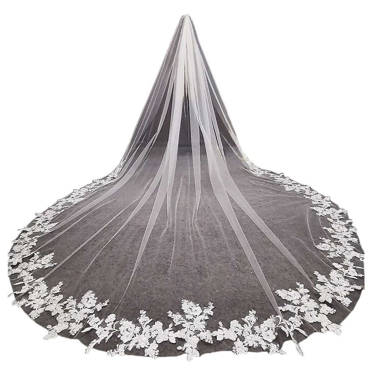 ruthyuexin Wedding Veil Applique Edge Cathedral Veil Flower One-Layer Bridal Veils Wedding Veils with Comb (ivory)