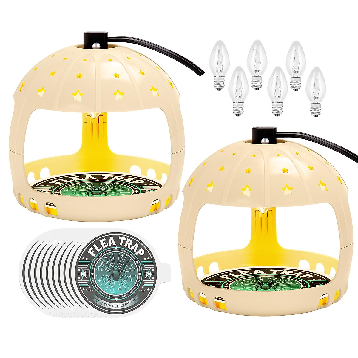 Flea Traps for Inside Your Home, 2025 Flea Treatment for Home, Electric Flea Killer for House Indoor, 2 Packs Flea Light Traps w/ E12 Bulbs & 10 Sticky Discs