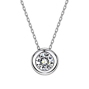 Mints S925 White Gold Plated 1.00 ct (D Color, VVS Clarity) Diamond CZ Bezel-Set Solitaire Sterling Silver Pendant Necklace 16" - 18"