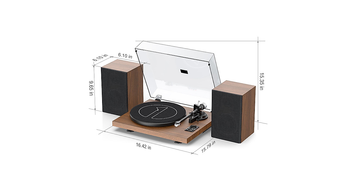 1 by ONE Bluetooth Turntable HiFi System with 36 Watt Bookshelf ...