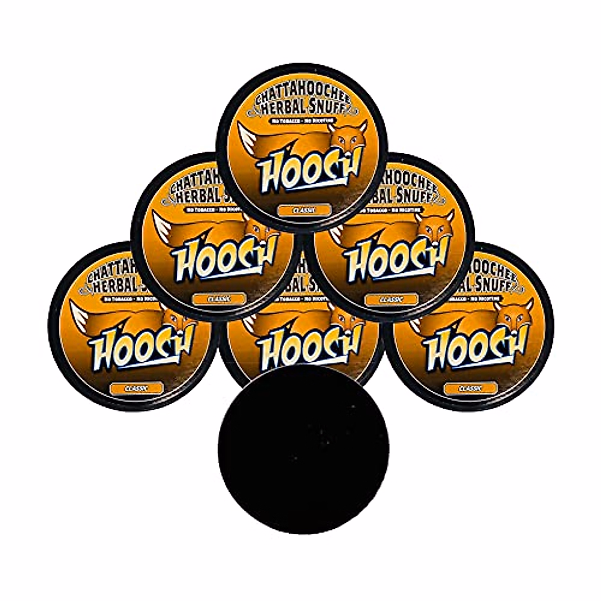 Hooch Herbal Snuff Classic Rough Cut 6 Cans with DC Crafts Nation Skin Can Cover - Black