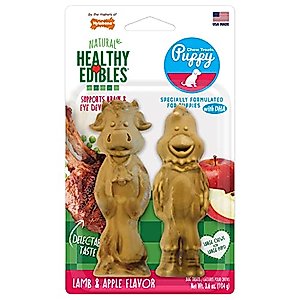 Nylabone Healthy Edibles All-Natural Puppy Chew Treats for Large Breed Puppies Lamb & Apple Medium 2 Count (Pack of 1)