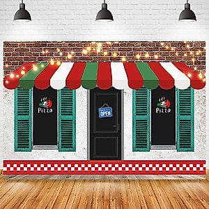 Delicious Pizza Store Pizza Party Photography Backdrop, Vintage Pizzeria Shop Brick Wall, 5x3FT