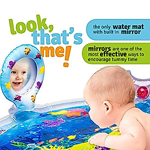 Splashin'kids Inflatable Tummy Time Premium Water mat with Mirror and rattles Infants Toddlers The Perfect Fun time Play Activity Center Your Baby's Stimulation Growth