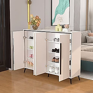 ECACAD Multi-Tier Shoe Storage Cabinet with Adjustable Shelves & 4 Doors, Wood Shoe Rack Organizer with Metal Legs for Entryway, Bedroom, Hallway, White (55.1”W x 13.8”D x 37.4”H)