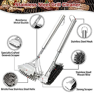 Grill Brush for Outdoor Grill, NOBNOI 2 in 1 Stainless BBQ Grill Brush Kit, Safe Bristle Free Brush with Scraper, BBQ Accessories with Replaceable Heads, Grill Cleaning Kit for All Grill Grates