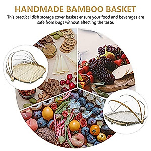 generic Bamboo Food Serving Tent Basket Rattan Woven Mesh Food Storage Basket Food Dome Lids for Picnic Party Bread Fruit Dessert Indoor Outdoor