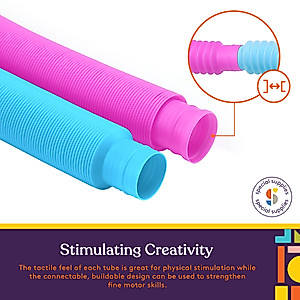 Special Supplies Fun Pull and Stretch Tubes for Kids - Pop, Bend, Build, and Connect Toy, Provide Tactile and Auditory Sensory Play, Colorful, Heavy-Duty Plastic (16-Pack Primary Colors)